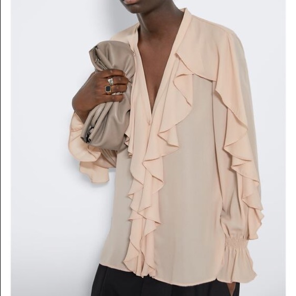 Zara | Tops | Zara Ruffled Blouse Light Pink Color Size S New | Poshmark